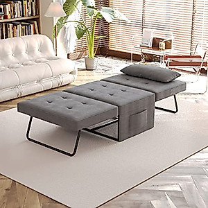 Iroomy Sofa Bed Sleeper Chair with Pillow, Convertible 4 in 1 Multi-Function Adjustable Recline Linen Guest and Folding Multifunctional Ottoman Foldable Bed for Small Spaces (Dark Grey)