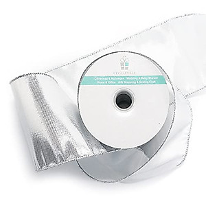 CT CRAFT LLC Silver Metallic Wired Ribbon 4 inch x 10 Yards for Christmas Home Decor Tree Topper Bow Gift Wrapping DIY Crafts Wreath Garland Wedding