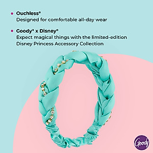 GOODY Ouchless Braided Headband For All Hair Types - Disney Princess, Jasmine - Comfort Fit for All-Day Wear - Beautiful Design for Instant Style - Pain-Free Accessories for Women, Men, Boys & Girls