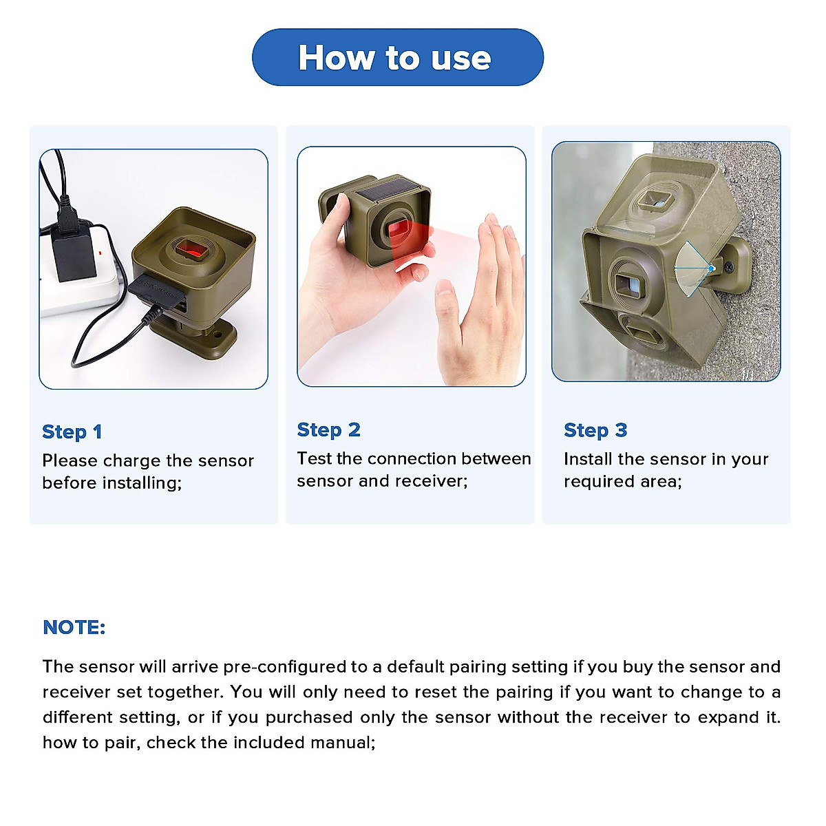 Chtoocy 4 Pack Solar Driveway Alarm Wireless Outside Long Range 3000 ft Weatherproof Solar Outdoor Perimeter Gate Alarm System Moiton Sensor Alert & Detector Driveway Alarm w Rechargeable Battery