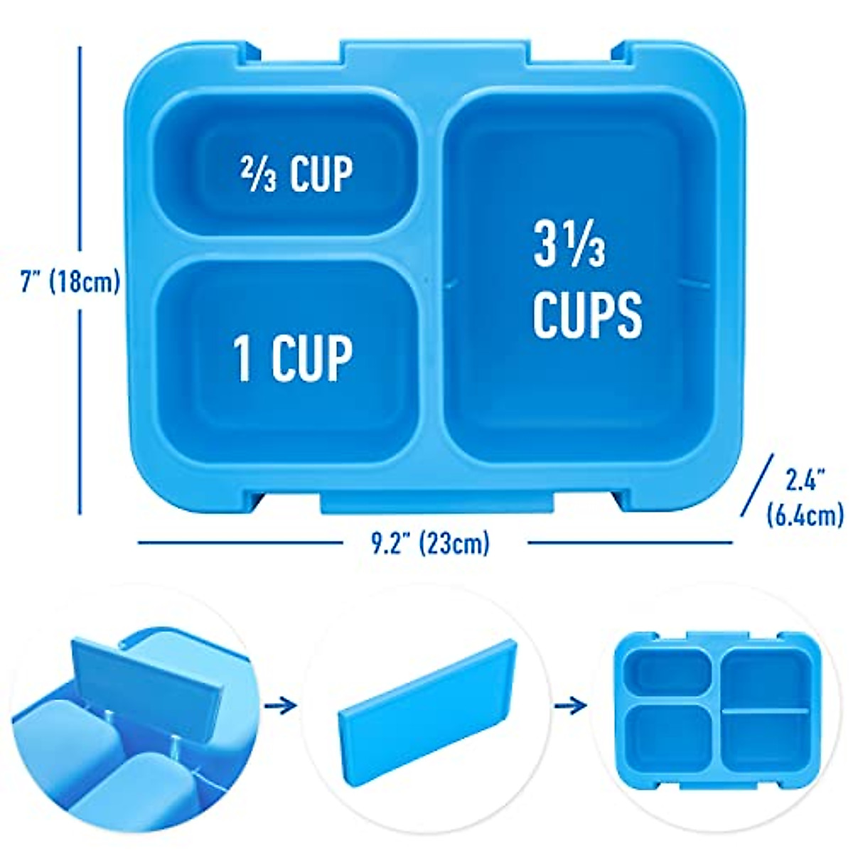 Sunhanny Bento Box Adult Lunch Box,1150ml/30oz Lunch Containers for Adults Men Women, Lunchable Containers 4 Compartments with Removable Divider and Sauce Jar, Microwavable, Dishwasher Safe, Blue