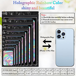 100 Pieces Smell Proof Mylar Bags, Holographic Packaging Bags, Resealable Odor Foil Pouch Zipper Bags with Clear Window for Food Storage and Lipgloss, Jewelry Lash (Black, 2.4 x 3.9 Inch)