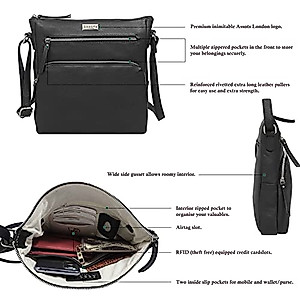 ASSOTS Genuine Leather Crossbody Bag for Women – Triple Zip Crossover Purse Travel Bag Fits iPad Pro 11” (AGATHA - Black Pebble Grain)