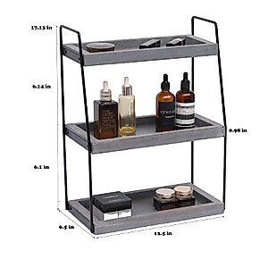 3-Tier Wood Storage Organizer for Restroom ＆ Kitchen ＆ Coffee Bar, Bathroom Sink Organizer Countertop, Bathroom Vanity Counter Top Organizers, Spice, Skincare, Perfume Rack, Detachable - Black