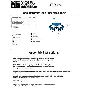 COATED OUTDOOR FURNITURE TRD-BLK Top Round Portable Picnic Table, 46-inch, Black