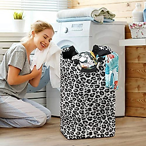 ALAZA Large Laundry Basket Snow Leopard Print Cheetah Gray Laundry Bag Hamper Collapsible Oxford Cloth Stylish Home Storage Bin with Handles, 22.7 Inch