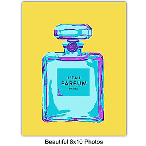 Glam Wall Decor Fashion Wall Art Poster Set - Perfume Bottle Pop art - Home Decor, decoration Prints for Bathroom, Living room, Bedroom - Luxury Gift for Women, Design Couture Fashionista, Teens
