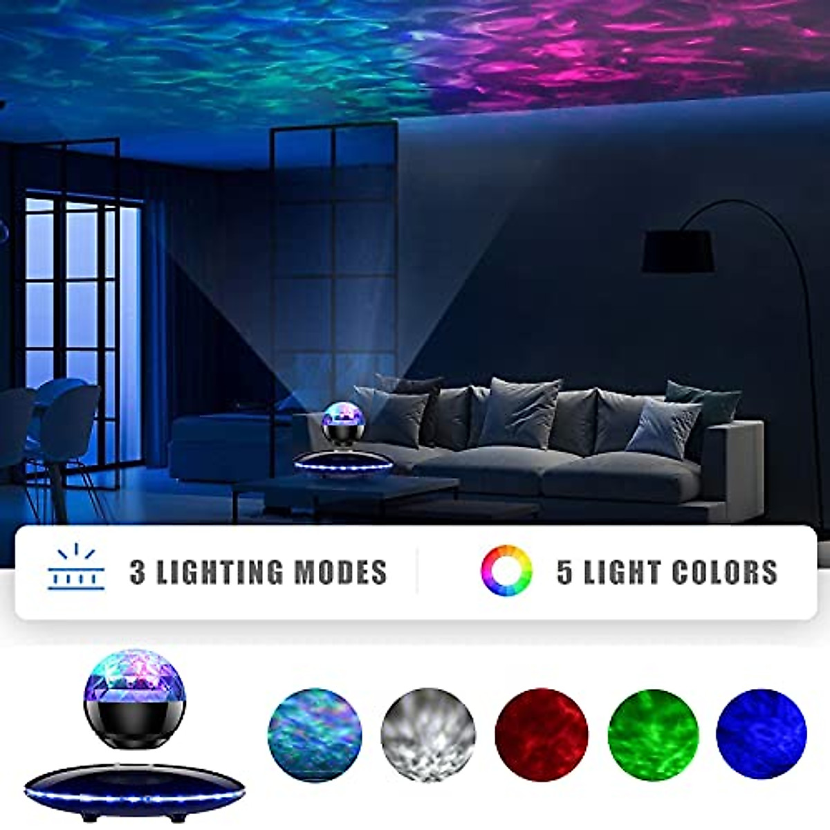 RUIXINDA Magnetic Levitating Bluetooth Speaker, Floating Speaker with Night Light Projector, Colorful Led Flashing Show for Home Birthday Party, Cool Tech Gadgets Birthday