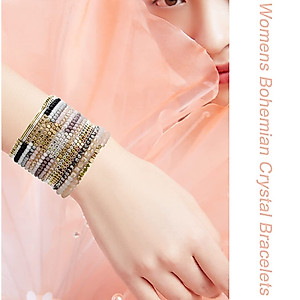 SAMOCO 17Pcs Boho Beaded Bracelets for Women Colorful Stackable Sparkly Crystal Beads Bracelets Multi-Layer Versatile Statement Bracelets Stretch Cuff Jewelry Gifts