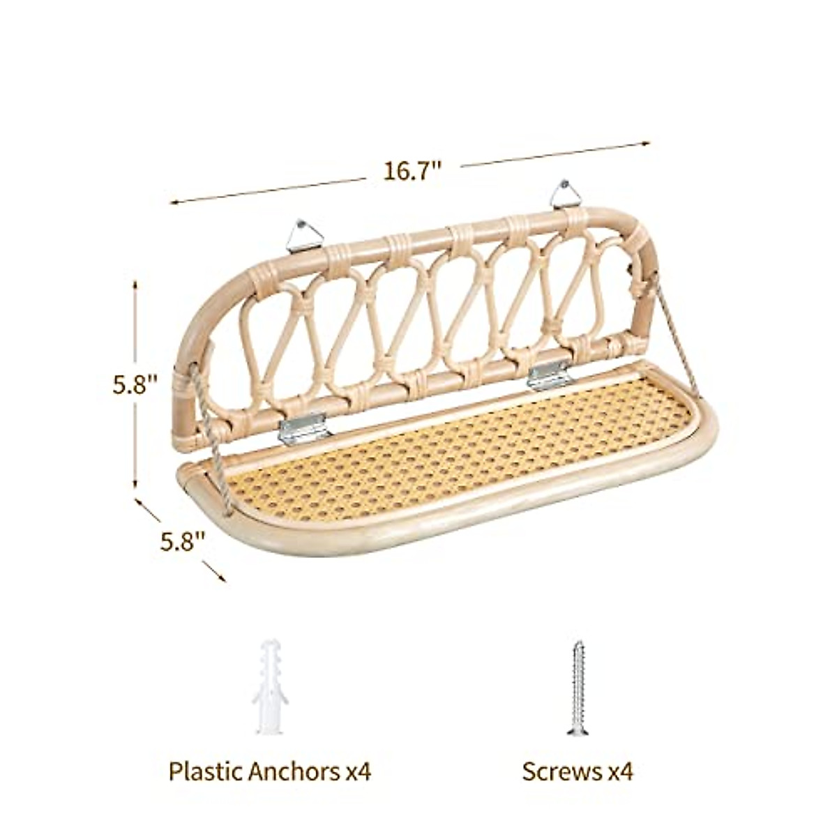 Sonefreiy Rattan Shelf Boho Wall Shelf Decorative Shelves Natural Handmade Woven Floating Shelf, Nursery Bedroom Living Room Bathroom Decor