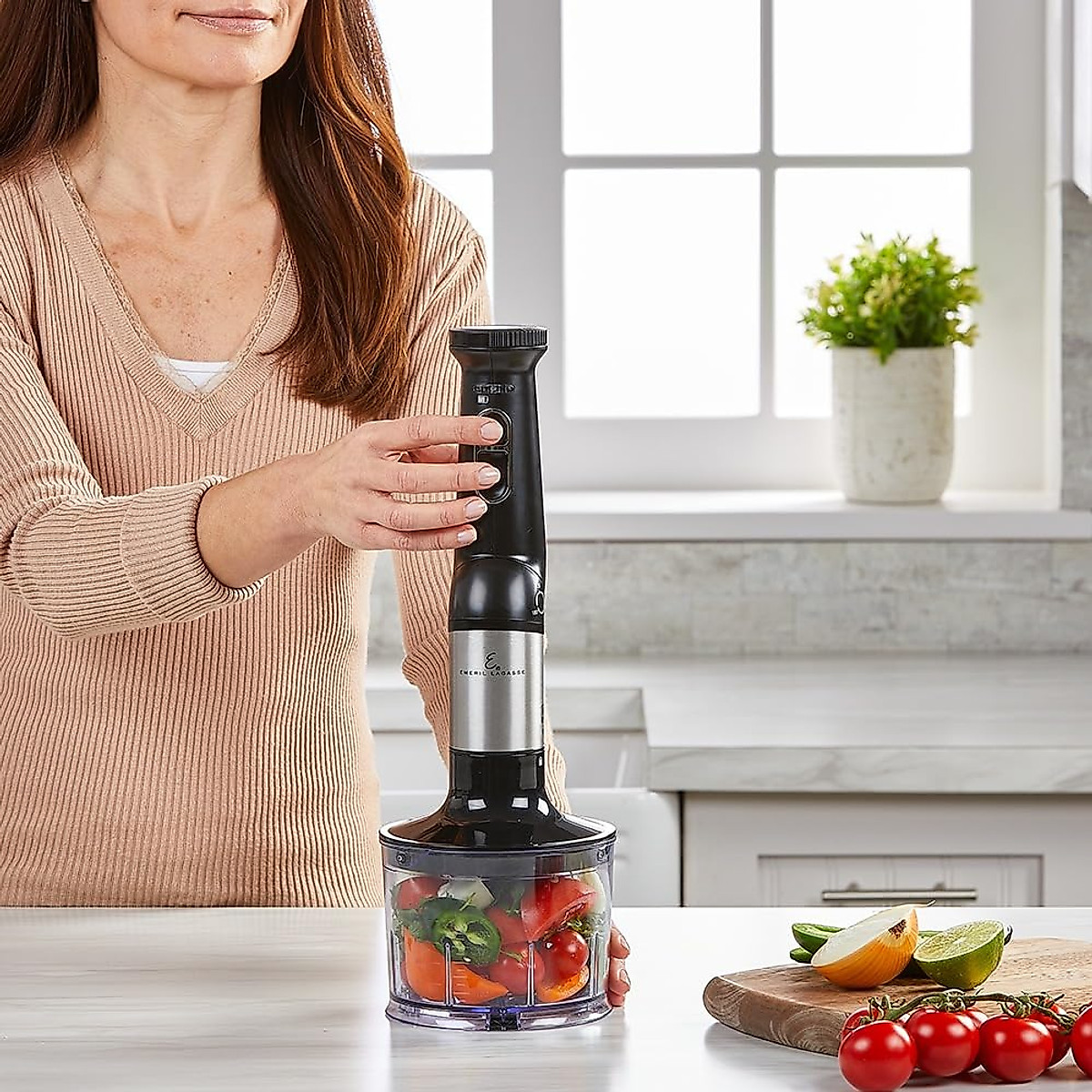 Emeril Everyday Blender & Beyond Immersion Hand Blender, Cordless with Charging Station, Whisk and Double Beater Included.
