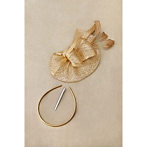 BABEYOND Women's Pillbox Fascinator Hat Kentucky Derby Hat Feather Fascinator Headband Tea Party Fascinator Hat for Cocktail Gold