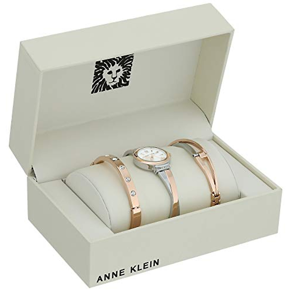 Anne Klein Women's AK/2245RTST Premium Crystal Accented Rose Gold-Tone and Silver-Tone Bangle Watch and Bracelet Set