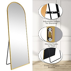 FVANF Arched Full Length Floor Mirror Standing Hanging or Leaning Against Wall, for Bedroom, Wall-Mounted Mirror with Aluminum Alloy Frame, 65"x22" (Gold)