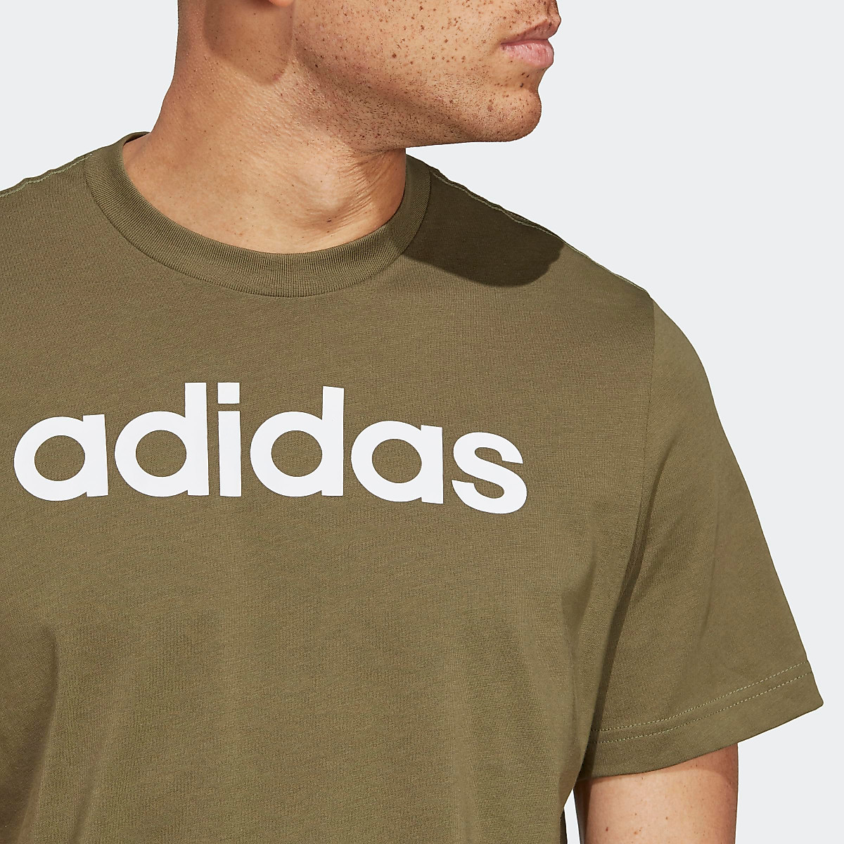 adidas Men's Essentials Single Jersey Linear Embroidered Logo T-Shirt, Olive Strata, Large