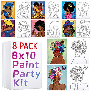 VALLSIP 8 Pack Pre Drawn Canvas for Painting for Adults Paint and Sip Party Supplies Canvas Painting Kits Stretched Canvas to Paint Games Ladies Night Art Set Anniversary Dating Game