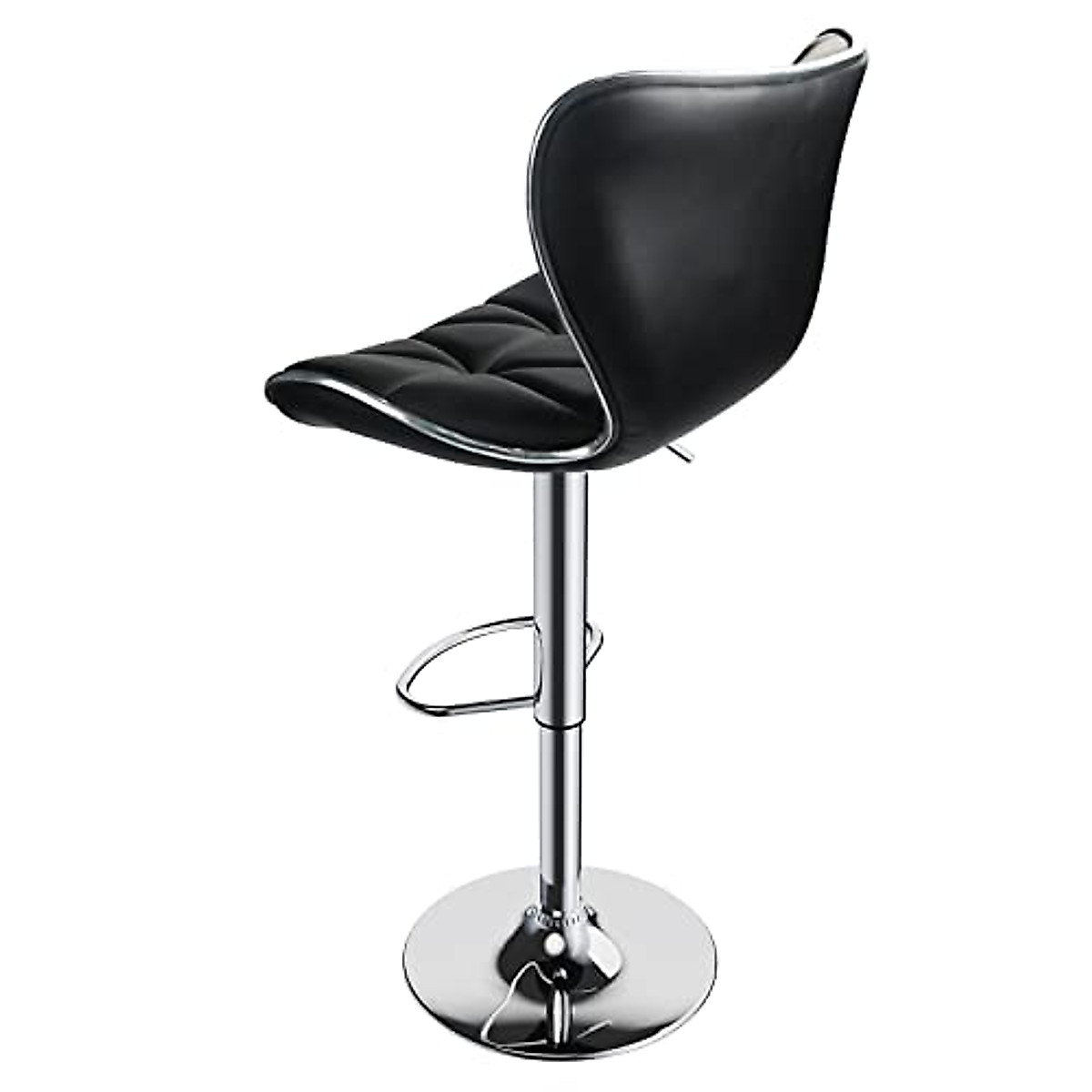 Leopard Shell Back Adjustable Swivel Bar Stools, PU Leather Padded with Back, Set of 2 ( Black )