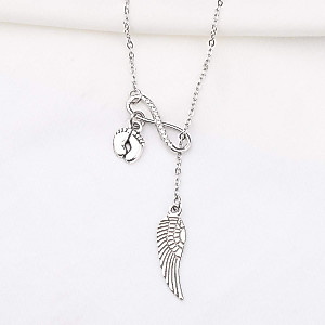 Gzrlyf Miscarriage Necklace Angel Wings Lariat Necklaces Pregnancy Loss Memorial Gifts (silver)