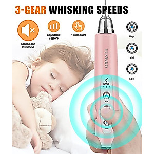 YUSWKO Rechargeable Milk Frother for Coffee with Stand, Handheld Drink Mixer with 3 Heads 3 Speeds Electric Stirrers for Latte, Cappuccino, Hot Chocolate, Egg - Pink