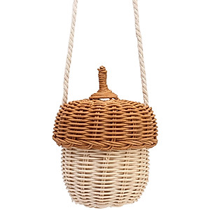 Kids Rattan Storage Basket, Handmade Acorn Shaped Basket, Hand Woven Decorative Acorn Shaped Basket Bag, Mushroom Shape Decorative Woven Basket for Boys Girls Photography Props(Small Shoulder Bag)