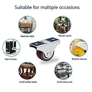 GBL 1" inch Small Caster Wheels with 2 Brakes + Screws - 90Lbs - Low Profile Castor Wheels with Brakes - Set of 4 No Floor Marks Silent Casters - Mini Wheels for Cart