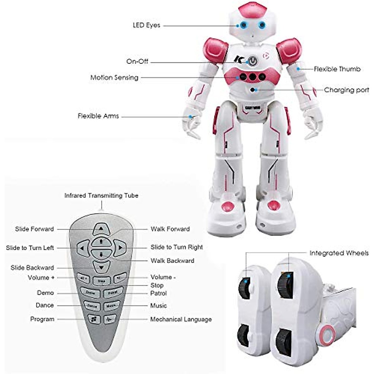FLYWIND RC Robot Toys for Kids, Programmable Smart Remote Control Robot Toy Intellectual Control Robot Rechargeable, Walking Dancing Robot Gesture Sensing Robot Birthday Gift for Boys Girls （Pink）