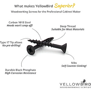 Yellowbird #8 x 2-1/2" Combo Square/Phillips Drive Flat Head - Countersinking Nibs - Deep Thread - Type 17 - Cabinet Assembly and Interior Work - Black Phosphate Wood Screw - Bit Included - 200Ct.