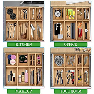 KOOHOAMZ 8 Pcs Bamboo drawer Organizer Storage Box, Bin Set - Multi-Use bamboo Drawer Organizer Storage boxes for Kitchen Utensils, Bathroom, Office Desk, Makeup(8 Boxes)