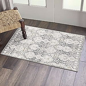 RoomTalks Flat Weave Non-Slip Vintage Distressed 2x3 Small Area Rug for Kitchen Bedroom Entryway Porch Indoor Doormat, Ultra Thin Dark Gray Boho Farmhouse Accent Throw Rugs Floor Carpet Mat