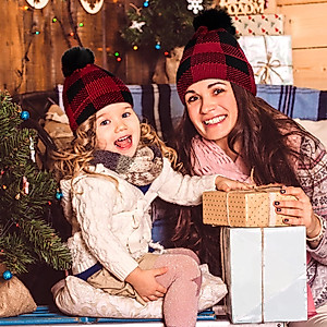 2 Pcs Parent-Child Hats with Pom Pom - Knitted Mom and Baby Matching Outfits Winter Warm Beanie Hats Soft Crochet Caps for Women Kids Christmas Red