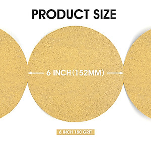 MIDO Professional Abrasive Premium 6 Inch PSA Sanding Discs 100 PCS Aluminum Oxide Sandpaper with Sticky Back 180 Grit Self Adhesive Sandpaper Roll for Orbital Sander