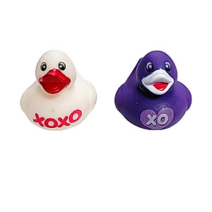 Cool Valentine's Day Holiday Rubber I Love You XO Be Mine Ducks (2") Standard Size. White, Red, Pink and Purple. (12 Pack) Cute Duck Bath Tub Pool Toys. (Valentine's Day Rubber Ducks)