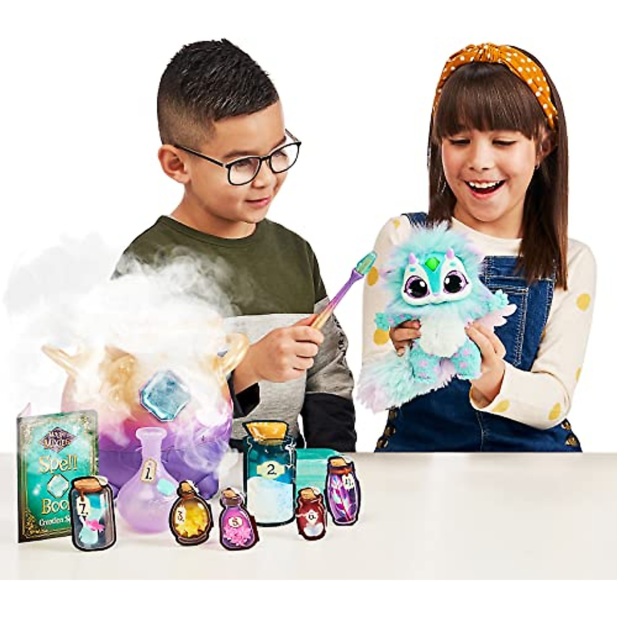 Magic Mixies Magical Misting Cauldron with Interactive 8 inch Blue Plush Toy and 50+ Sounds and Reactions, Multicolor