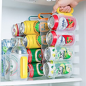 DNIEBW Refrigerator Organizer Bins 3 Pack Soda Can Organizer for Refrigerator Clear Stackable Can Holder Dispenser with Handle for Fridge, Pantry, Freezer - Canned Food Pantry Storage Rack 12 Cans