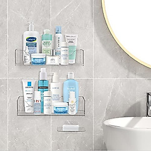 HBlife Acrylic Shower Caddy, Adhesive Shower Shelves Wall Mounted, No Drilling Bathroom Shower Organizer for Shower, Kitchen and Bedroom Wall, 2 Pack