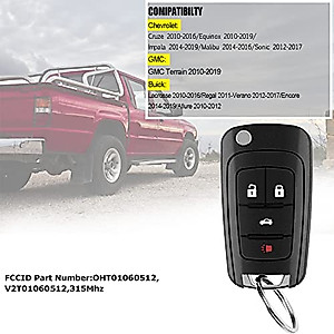 Keyless Entry Remote Uncut Flip Key Fob Fits for Chevrolet Cruze/Equinox 11-2015, Buick Lacrosse10-2016 FCCID: OHT01060512 315Mhz (Pack of 1)