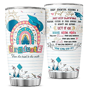 JENOIS Graduation Gifts, Graduation Tassel Castle, Tumbler 20 Oz With Lid And Straw, Tumblers Of Class