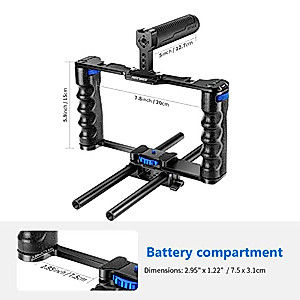 NEEWER Aluminum Alloy Camera Cage, Filmmaking Rig with Top Handle, Dual Grips & Arca Type Base, Compatible with Sony A7S III A7IV A6600 Canon EOS R5C R5 R6 DSLR/Mirrorless Cameras - VS107, Blue