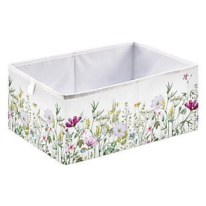 Qilmy Wildflowers Cube Storage Bin Large Foldable Storage Basket Organizer Bins for Home Office