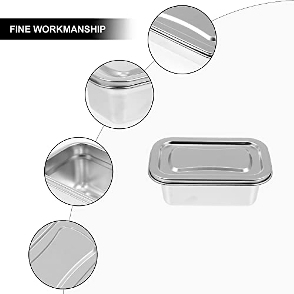 Stainless Steel Food Storage Container, Mini Ice Cream Holder Box Fridge Organizer Case Metal Freezer Bin Airtight Snack Bowl Reusable Refrigerator Boxes