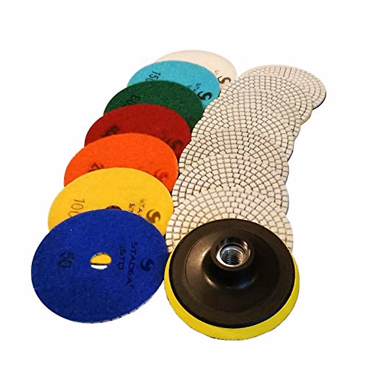 STADEA Diamond Polishing Pads for Angle Grinder, 4 inch Wet/Dry 8 Piece Set Granite Stone Concrete Marble