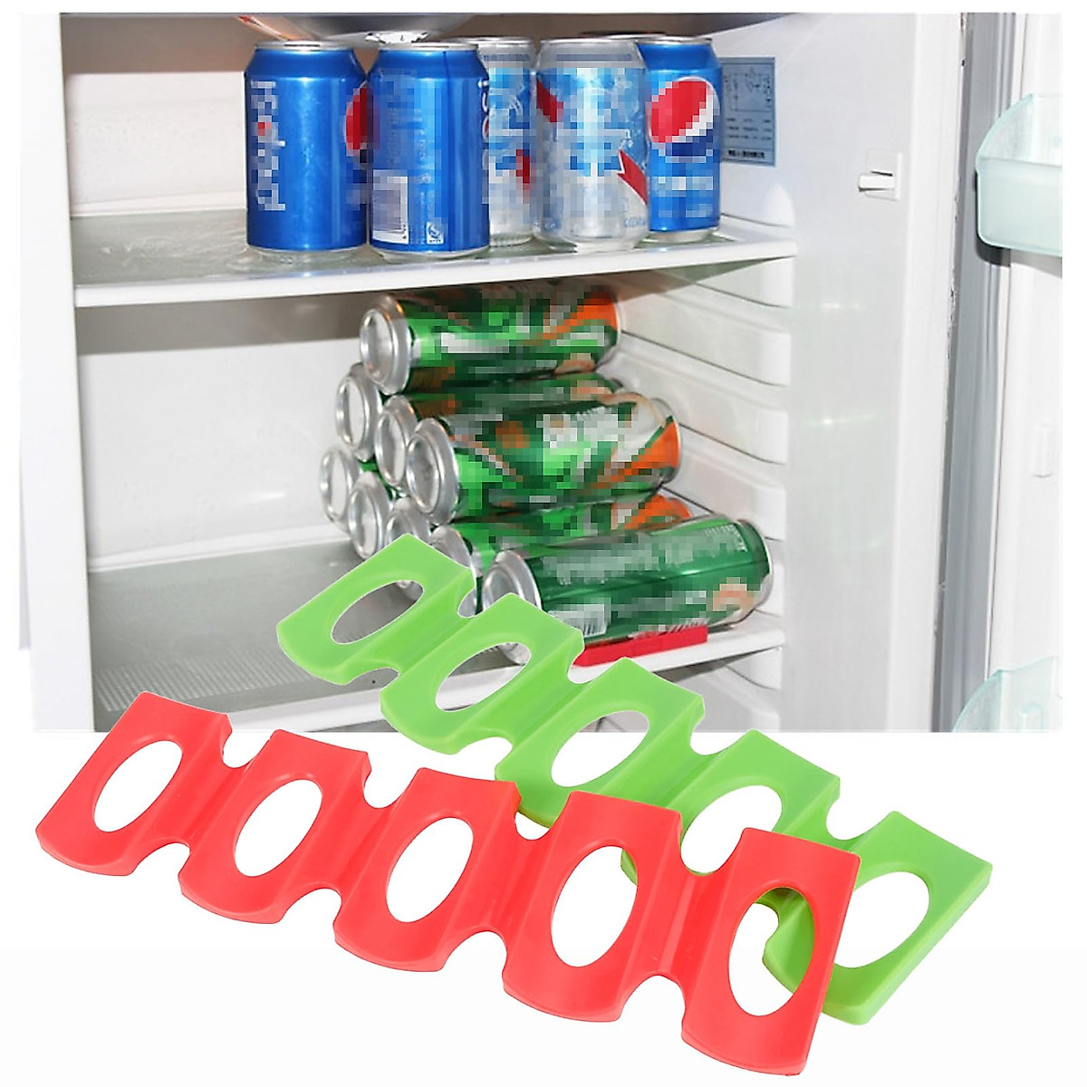 Can Stacker for Pantry 2pcs, Foldable Bottle Stacking Mat Refrigerator Silicone Can Stacker Water Bottles Rack Space Saver Fridge Storage Tray