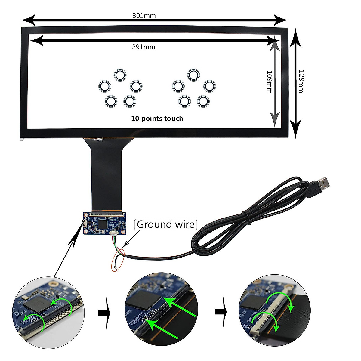 12.3 inch 10 Point Multi-Touch Capacitive Touch Panel Frame VS-123TC01-B1, for 12.3 " 1920X720 HSD123KPW1-A30 HSD123KPW2-D10 1280x480 LQ123K1LG03 LCD screen