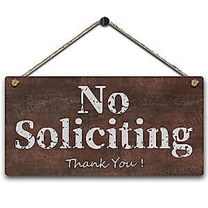 No Soliciting Thank You 12.5X25 cm Vintage Look Decoration Crafts Hanging Sign for Home Kitchen Bathroom Farm Garden Garage Inspirational Quotes Wall Decor