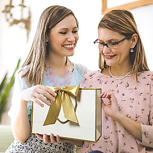 Gfractolux Gift Bags Medium, 2 Pack Gift Bags with Tissue Paper and Cards, Gift Bags with Handles for Birthdays, Baby Shower, weddings, Party Favor, Holiday Presents 11"X7.9"X3.9" (White and Gold)