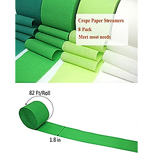 Green Crepe Paper Streamers 8 Rolls, Party Streamers for Birthday Wedding Baby Bridal Shower Decorations Halloween Christmas Craft Supplies (1.8 Inch x 82 Ft/Roll，656ft)