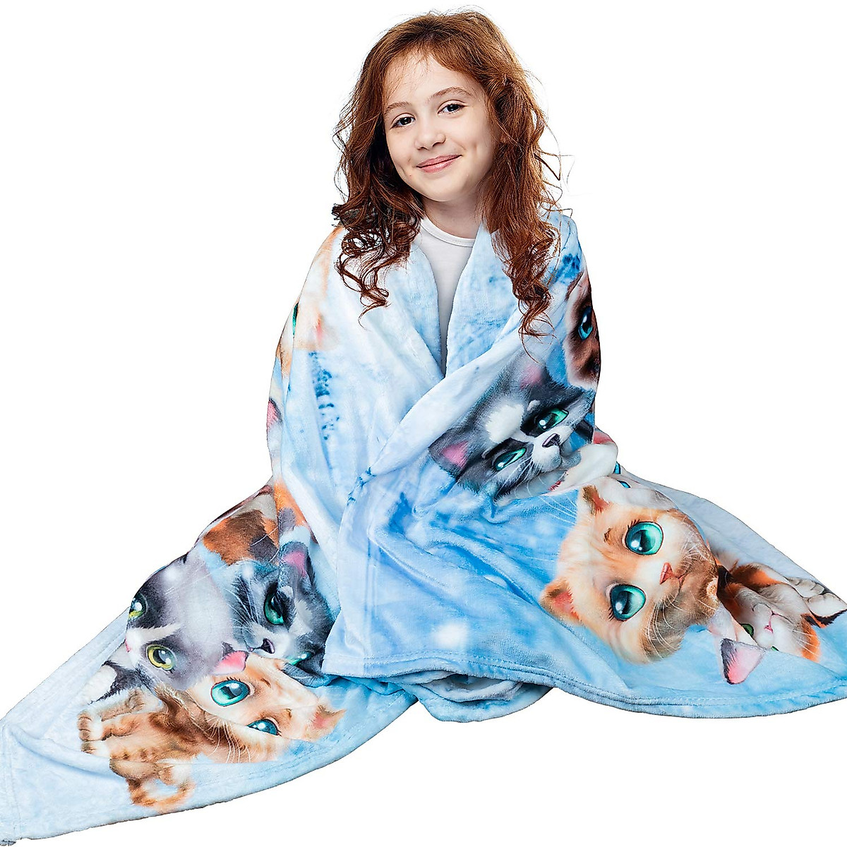 Cat Throw Blanket, Adorable Extra-Large Kitty Cat Blanket for Adults, Kids, Boys, Girls, and Kittens, Fleece Cat Blanket (50in x 60in) Warm, Cozy, and Plush Throw for Bed, Couch, and Sofa