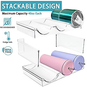 2 Pack Water Bottle Organizer- Large Compartment Stackable Kitchen Organization and Storage Rack, Plastic Water Bottle Holder for Fridge Cupboard Pantry Organizer, Wine Tumbler Mug Cup Organizer