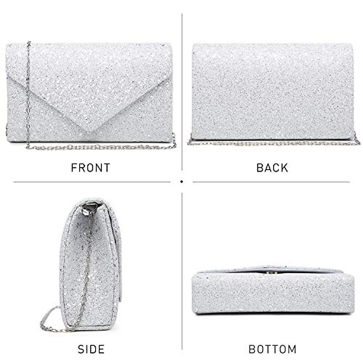 Dasein Women Glistening Evening Clutch Bags Formal Party Clutches Wedding Purses Cocktail Prom Clutches White Silver Hardware