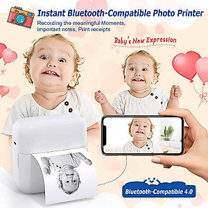 Mini Printer Portable Bluetooth-compatible Photo Printer with 10 Rolls Paper, Inkless Pocket Printer for iPhone Thermal Sticker Maker Machine Label Printer for Receipt Picture Notes Study Home Office